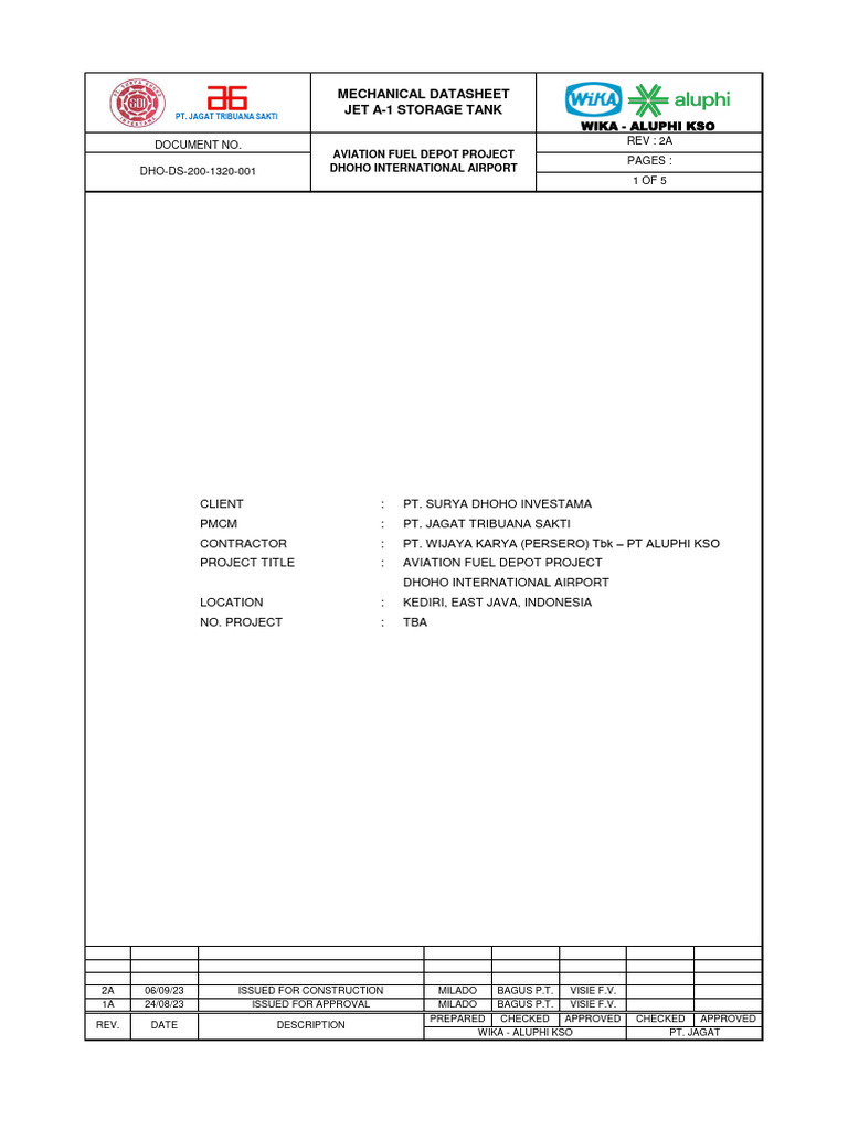 DHO-DS-200-1320-001 Mechanical Datasheet Jet A1 Fuel Storage Tank | PDF ...