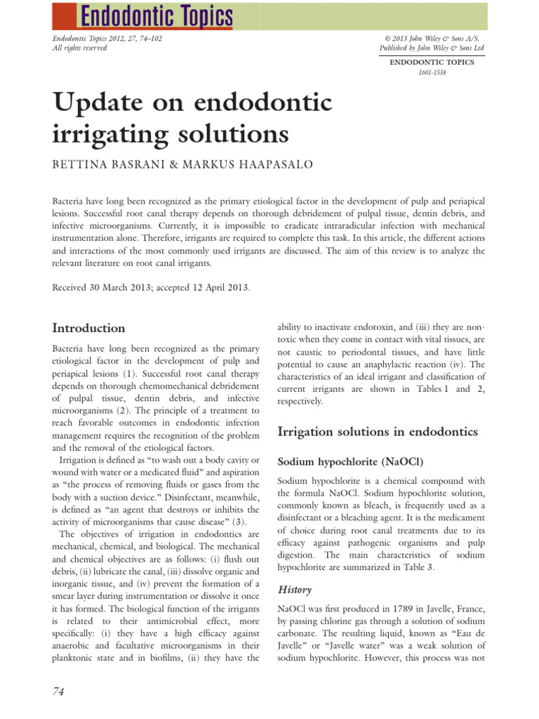 Endodontic Irrigants: A Comprehensive Review | PDF | Chemical Substances
