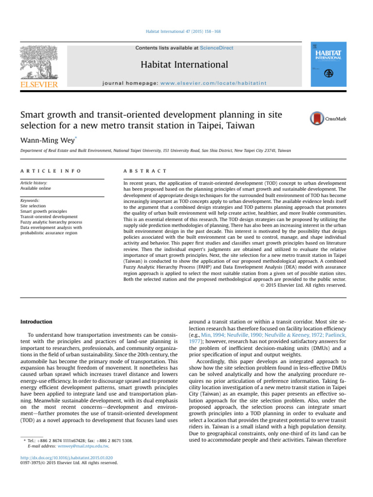 Smart growth and transit-oriented development planning in site selection for a new metro transit ...