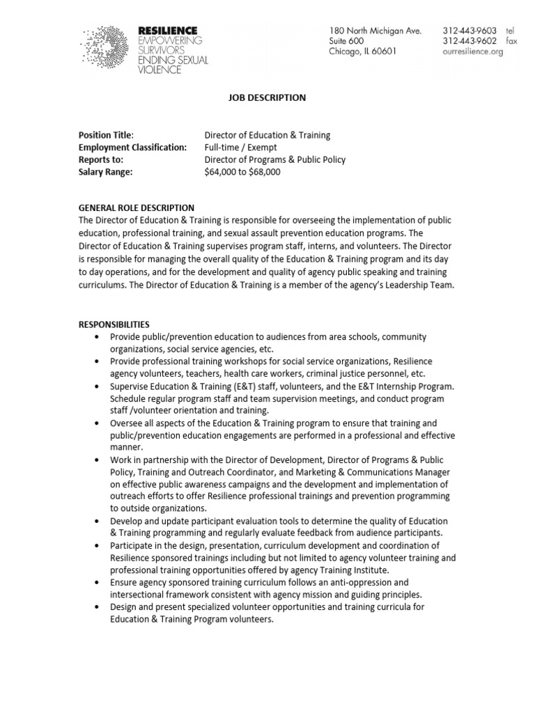 Director of Education & Training Role | PDF | Social Work | Curriculum