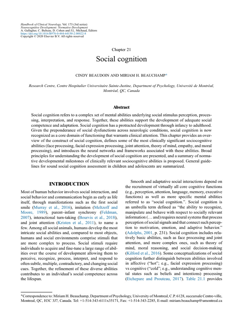 Social Cognition BEAUCHAMP 2020 | PDF | Cognition | Attention