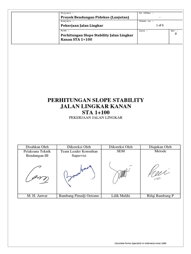 Perhitungan Slope Stability Jalan Lingkar STA1+100 | PDF | Building Engineering | Soil Science