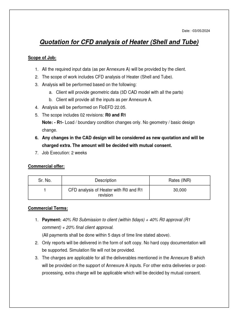 Quotation For CFD Analysis of Heater (Shell and Tube) - SAB | PDF ...