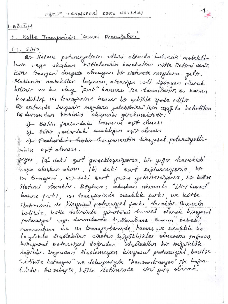 Kütle Transferinin Temel Prensipleri | PDF