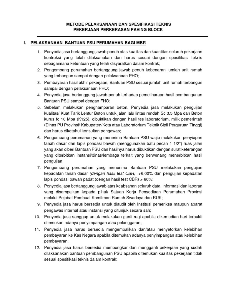 Spek Tek Paving Blok | PDF