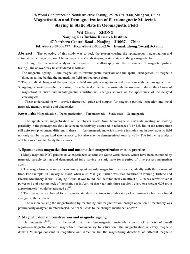 Magnetization and Demagnetization of Ferromagnetic Materials | PDF | Magnetism | Ferromagnetism