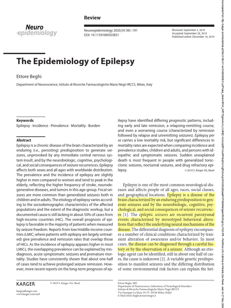 The Epidemiology Of Epilepsy Pdf Epilepsy Incidence Epidemiology