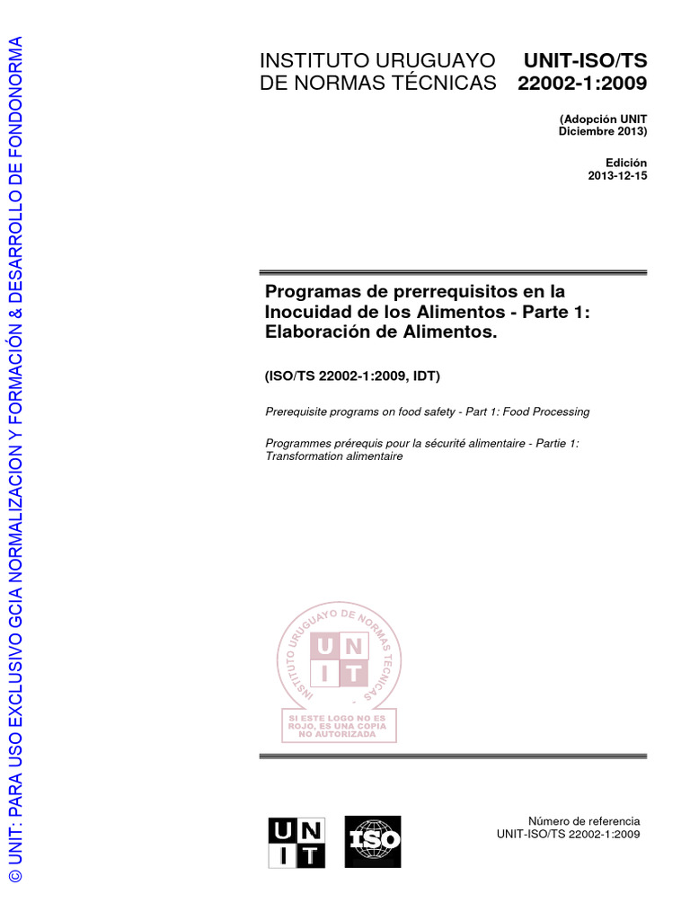 Unit-Iso TS 22002-1 2009 | PDF | Seguridad alimenticia | Organización ...