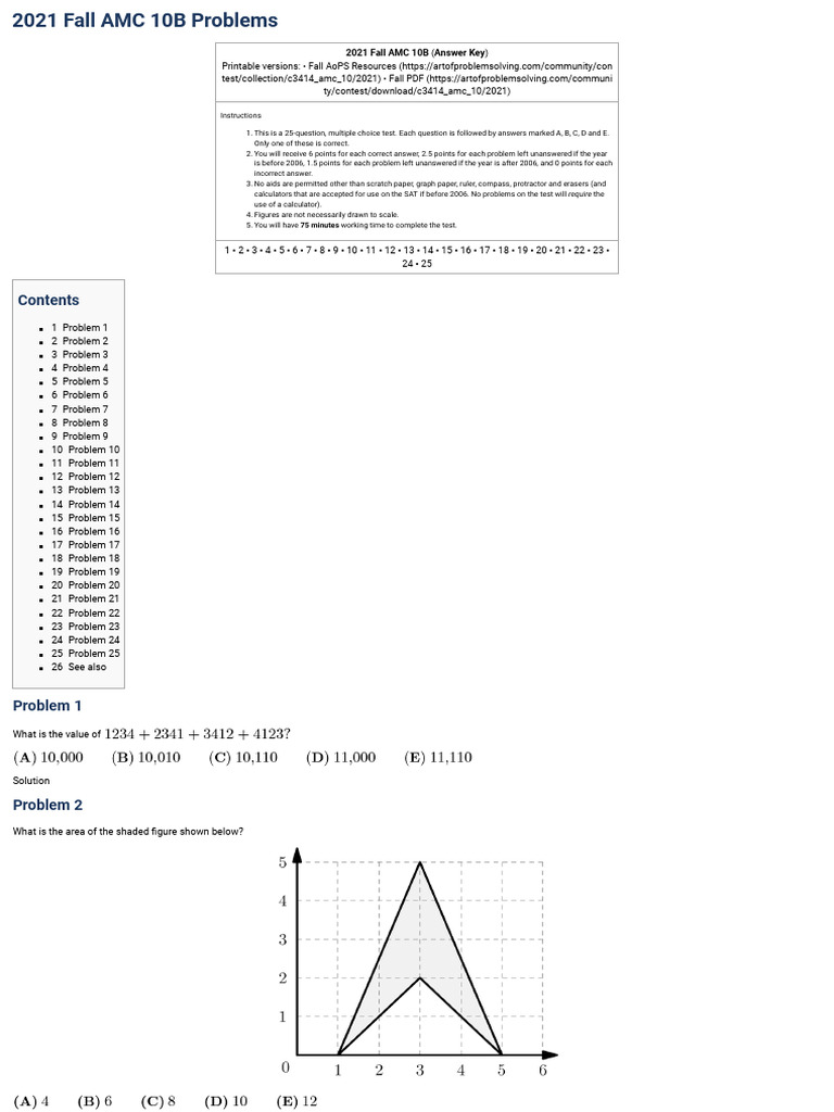 Problems and Solutions To AMC 10 2000-2021 | PDF | Triangle | Circle