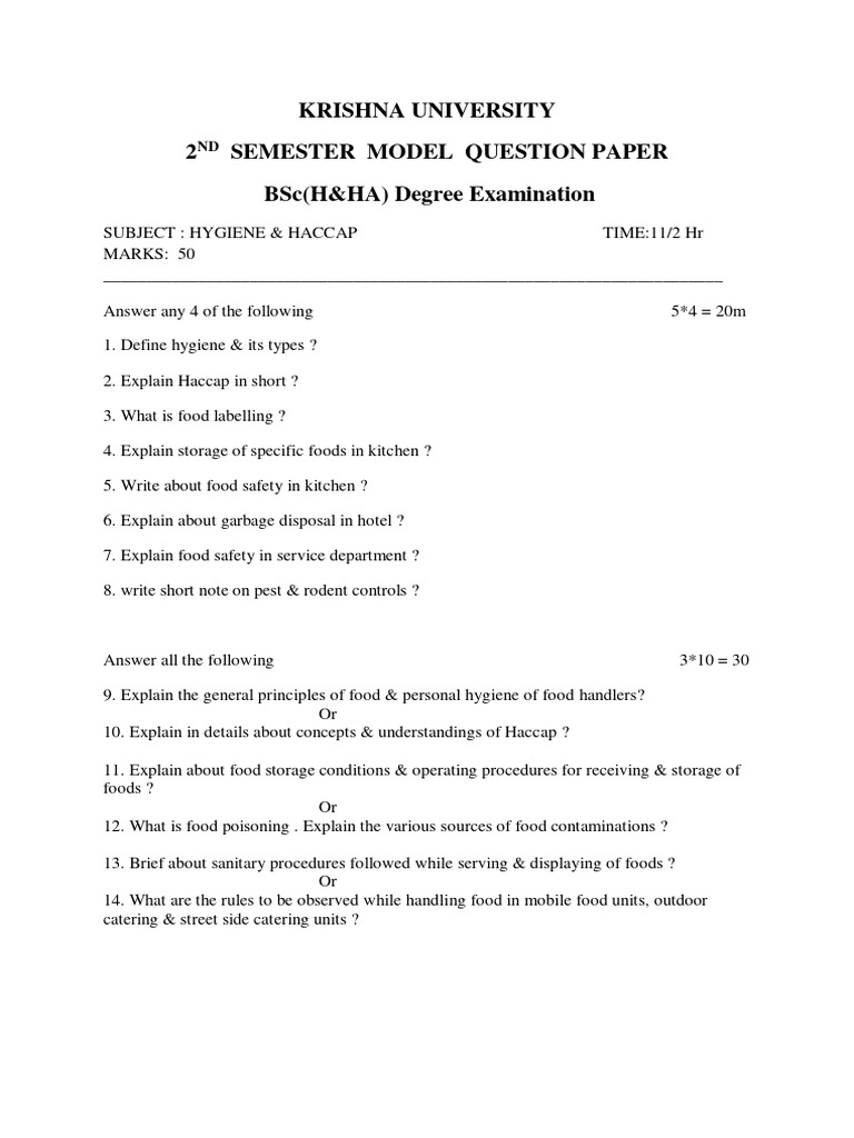 Hygiene-haccp-model-question-paper-semester-2-Download | PDF