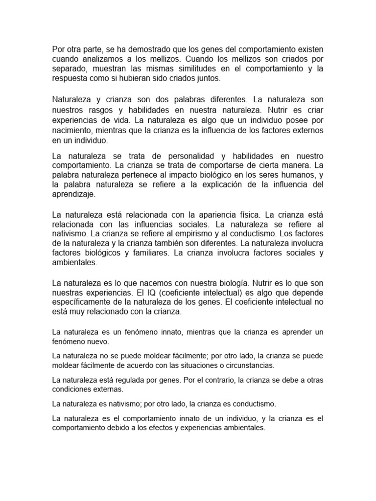 Naturaleza vs Crianza en Psicología | PDF | Naturaleza versus crianza ...