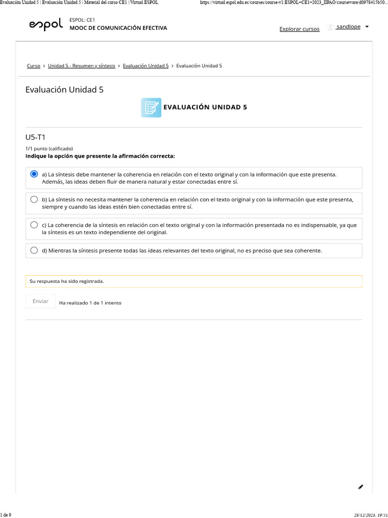 Evaluación Unidad 5 Evaluación Unidad 5 Material del curso CE1 Virtual ...