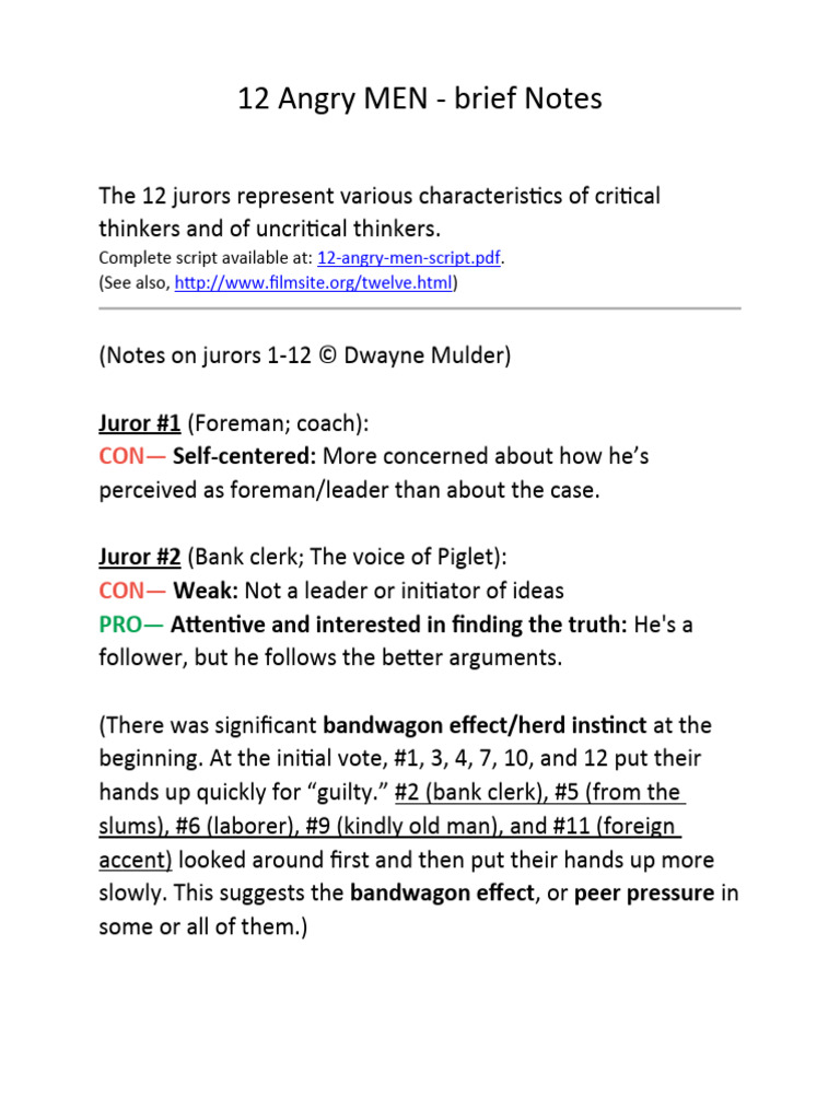 12 Angry Men - Arguments & Review | PDF