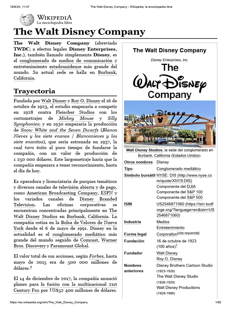 The Walt Disney Company Pdf La Compañía Walt Disney Walt Disney