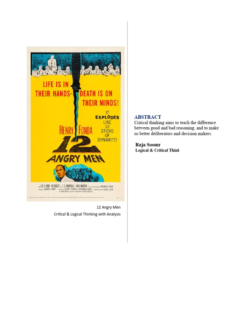 12 Angry Men - Logical & Critical Thinking | PDF | Witness | Argument