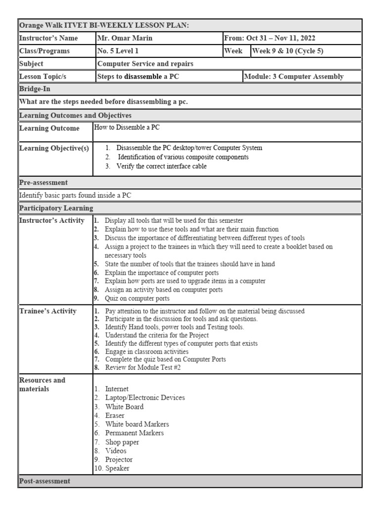 CSR Level 1 Lesson Plan Cycle 4 | PDF | Personal Computers | Lesson Plan CSR Level 1 Lesson Plan Cycle 4 | PDF | Personal Computers | Lesson Plan
