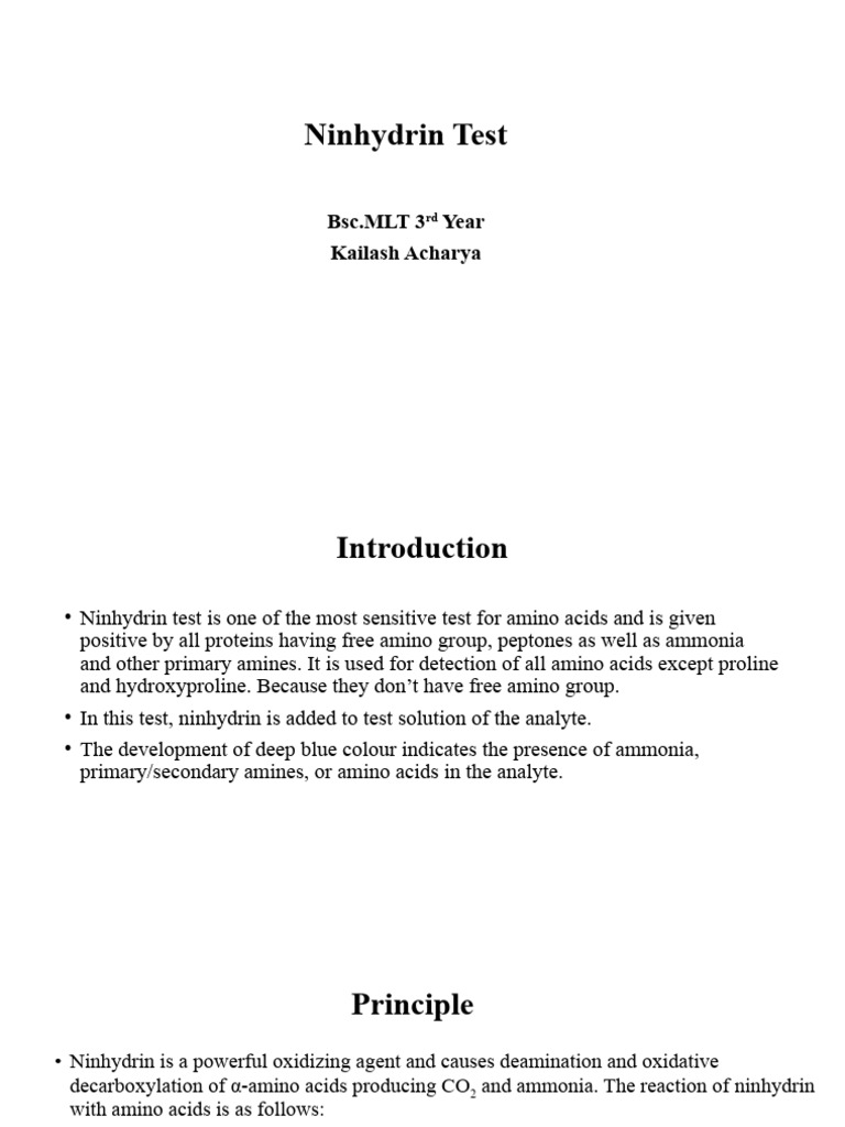 Ninhydrin Test | PDF | Amine | Chemistry