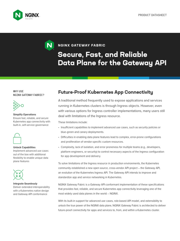 NGINX Gateway Fabric Datasheet | PDF | Computer Architecture | Software Architecture