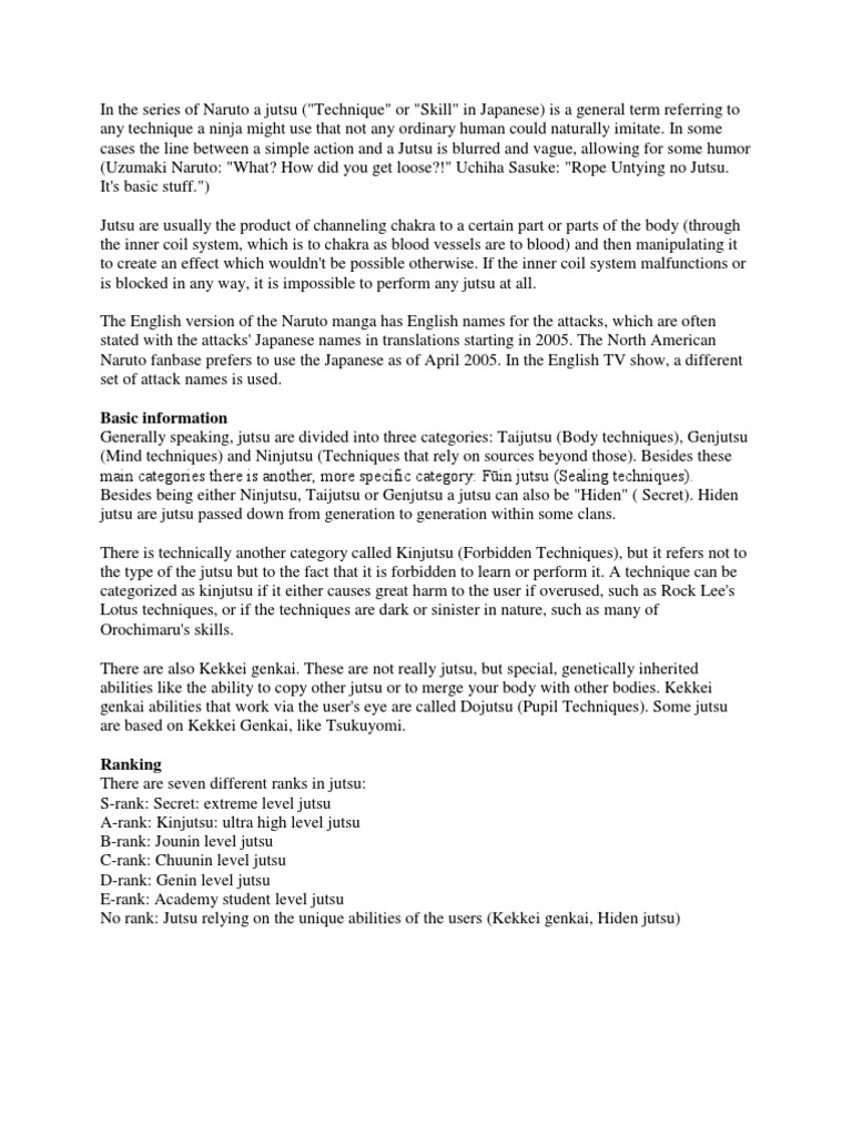 NARUTO Jutsu Guide | PDF | Ninja | Nature