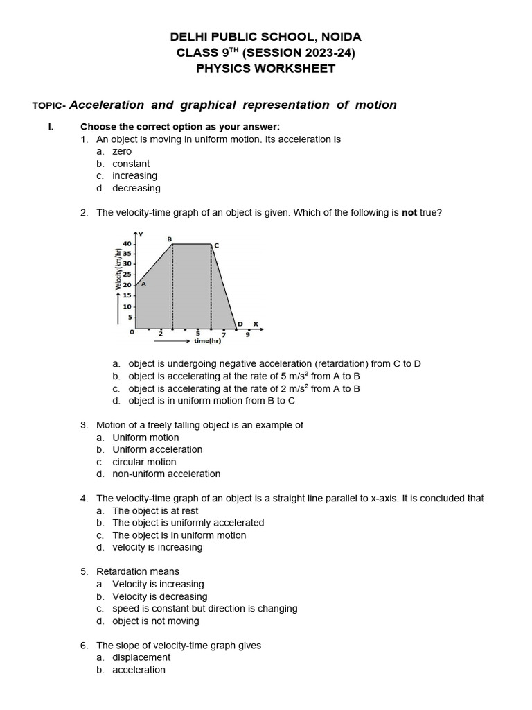 Class 9 Physics Worksheet on Acceleration | PDF | Acceleration | Velocity