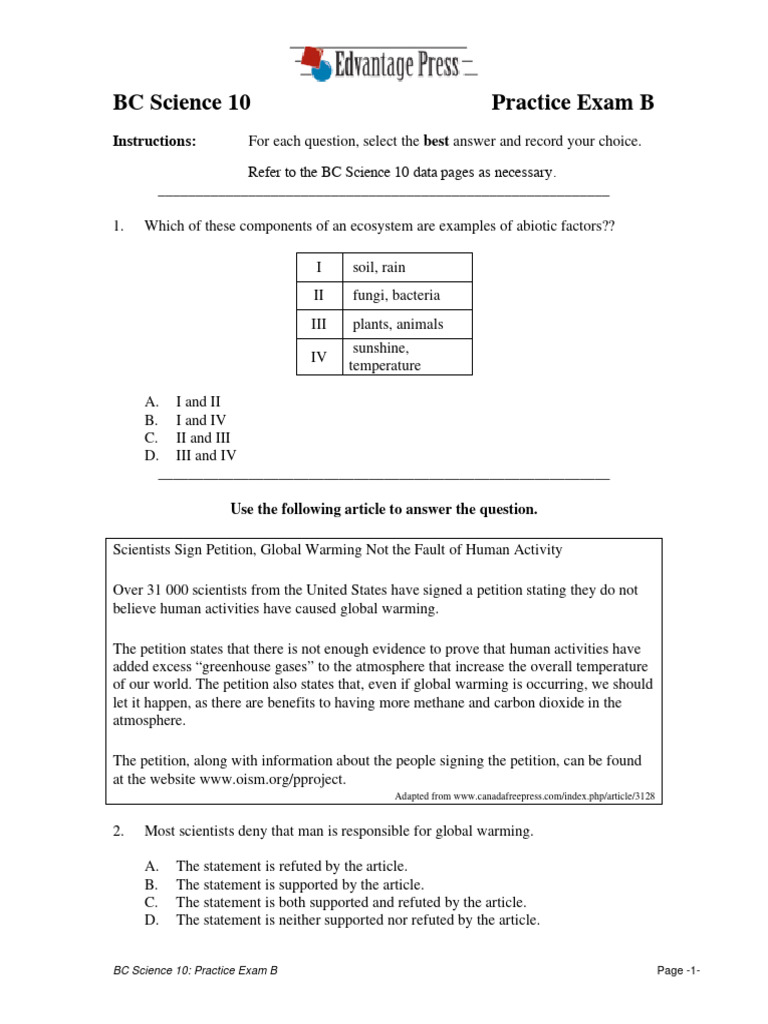 BC Science 10 Practice Exam B | Download Free PDF | Atoms | Plate Tectonics