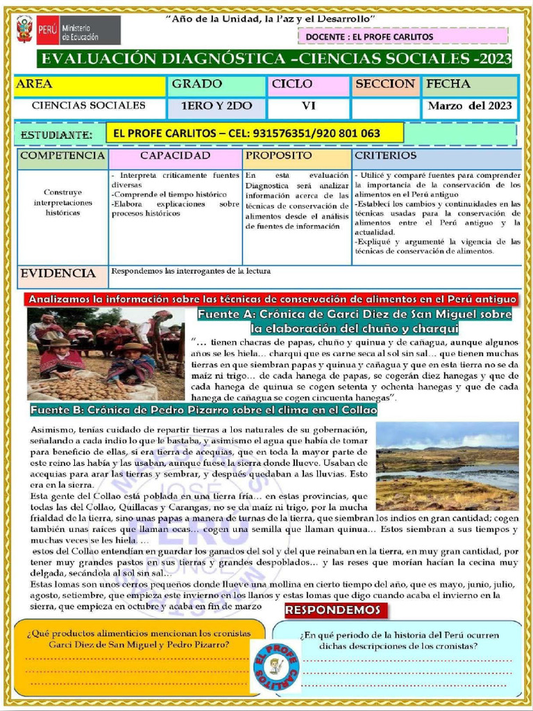 Evaluacion Diagnostica - 1ero y 2do Grado-Ciencias Sociales - 00001 | PDF