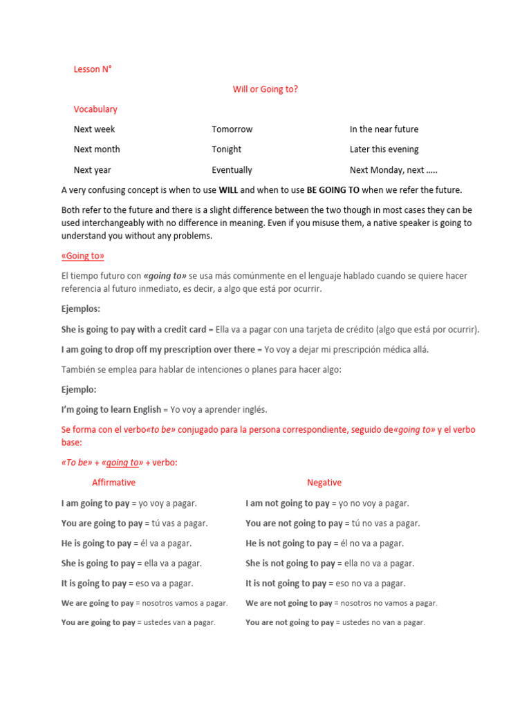 Lesson # Will vs. Going To | PDF | Question | Language Mechanics