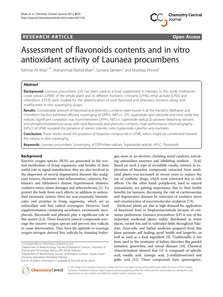 Assessment of Flavonoids Contents and in Vitro Ant | PDF | Polyphenol | Antioxidant