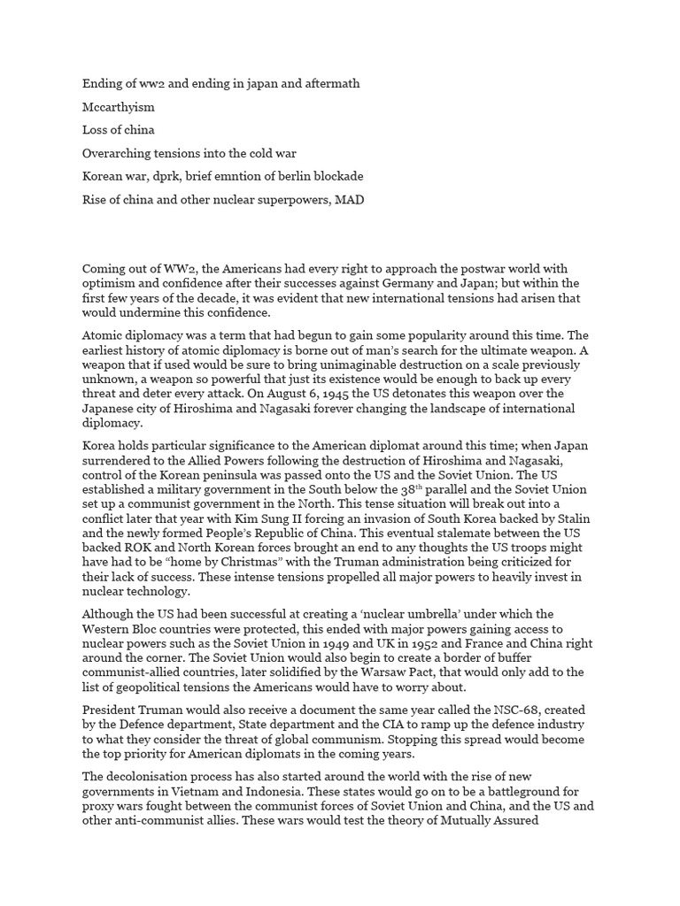 Ending of ww2 and ending in japan and aftermath | PDF | Cold War ...