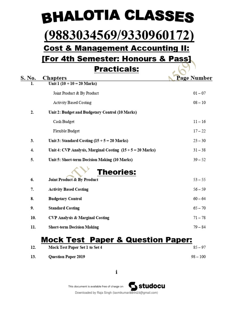 4th Sem Cost Bhalotia Bcom | PDF | Credit | Finance & Money Management