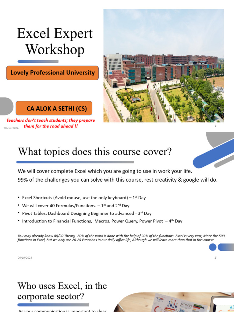 LPU - Excel Training Introduction | PDF | Microsoft Excel | Data Analysis