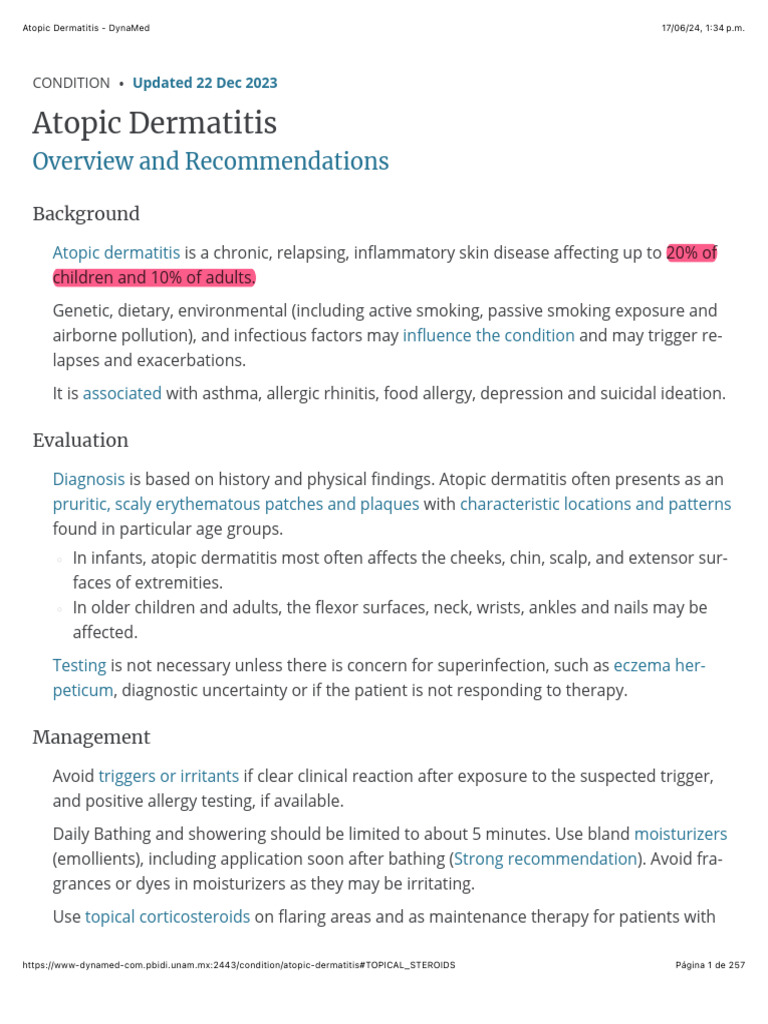 Atopic Dermatitis - DynaMed | PDF | Dermatitis | Allergy