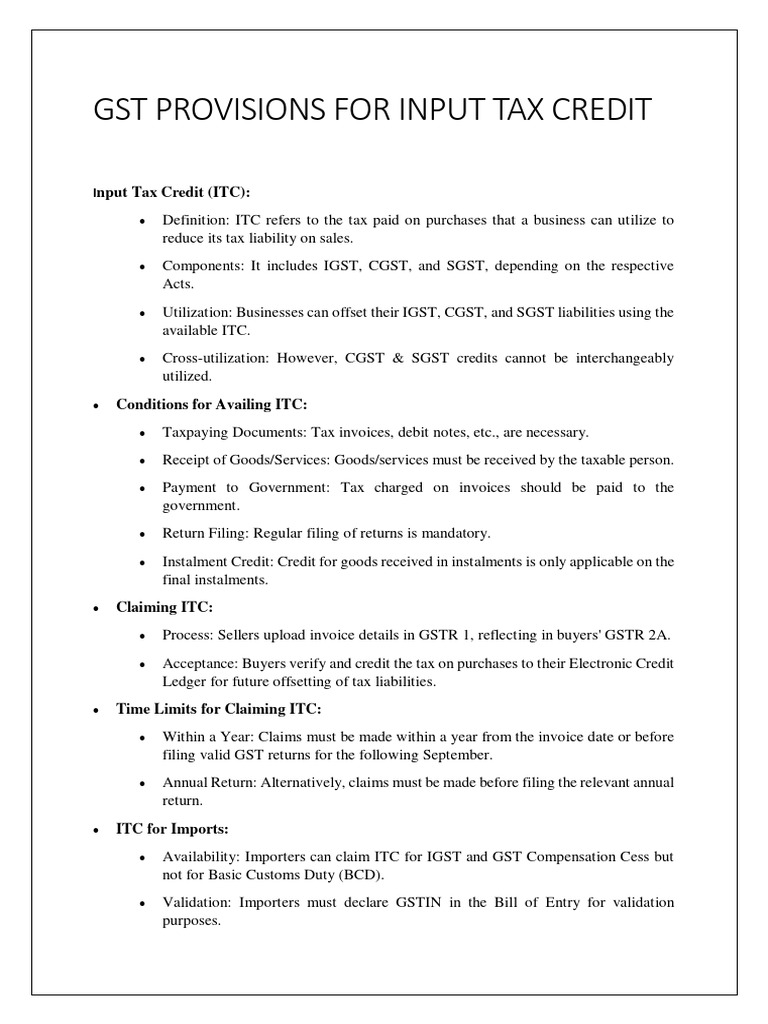 Tax Provisions For Input Tax Credit - Job Work, Ecommerce | PDF | Taxes ...