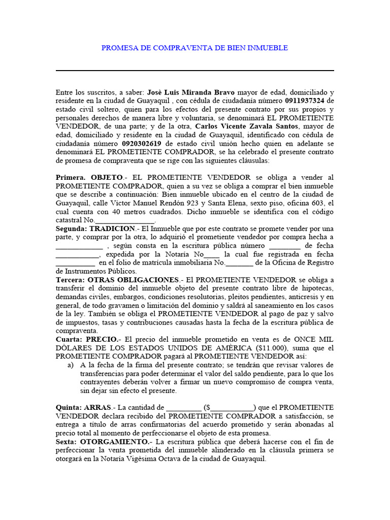 Modelo de Promesa de Compraventa de Bien Inmueble | PDF | Derecho contractual | Ley común