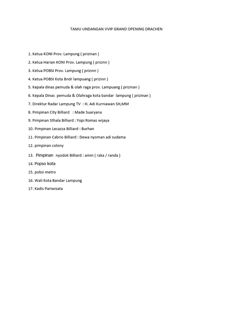 Tamu Undangan Vvip Grand Opening Drachen | PDF