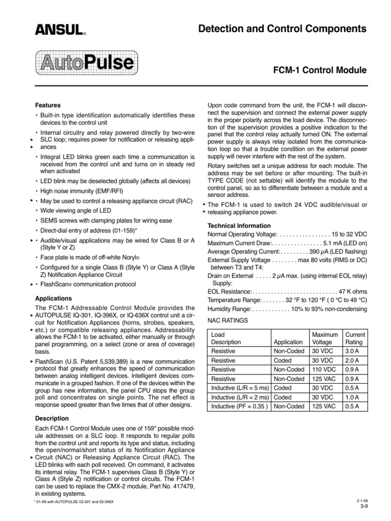 FCM-1 Control Module F-200145-1 | PDF | Relay | Power Supply