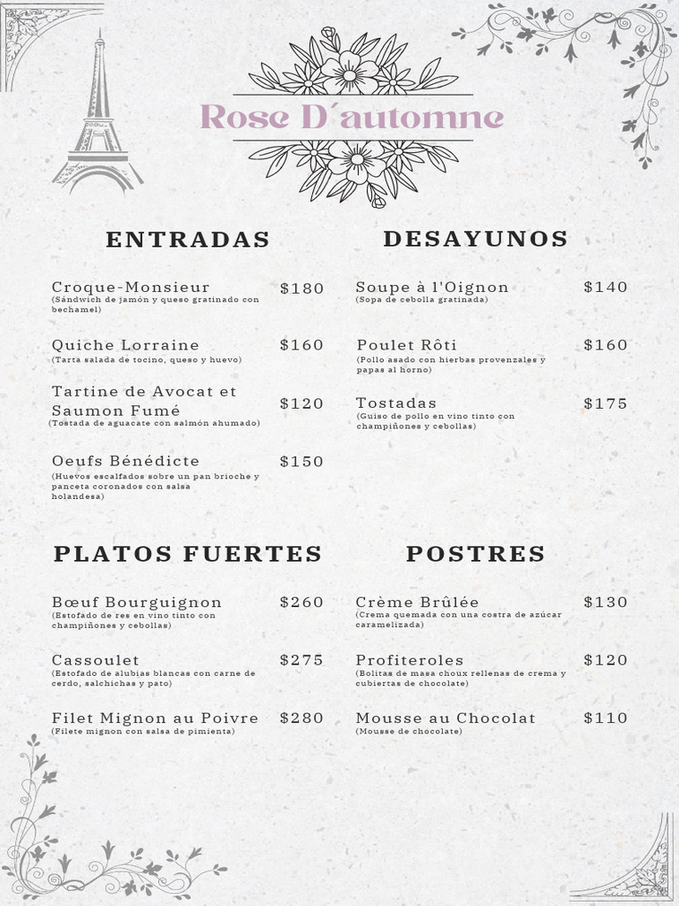 Menú Rose D Automne | PDF | Cocina, comidas y vino