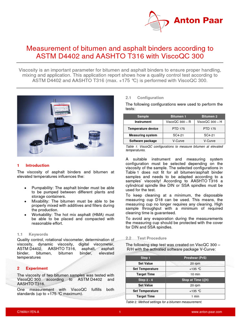 C78ia017en A Astm D4402 Aashto T316 | PDF | Viscosity | Applied And ...