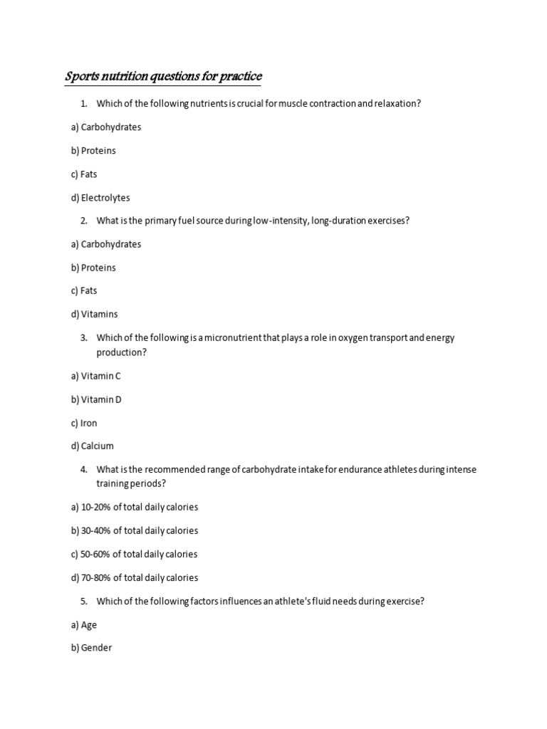 Sports Nutrition Model-Exam | PDF | Sports Nutrition | Nutrients