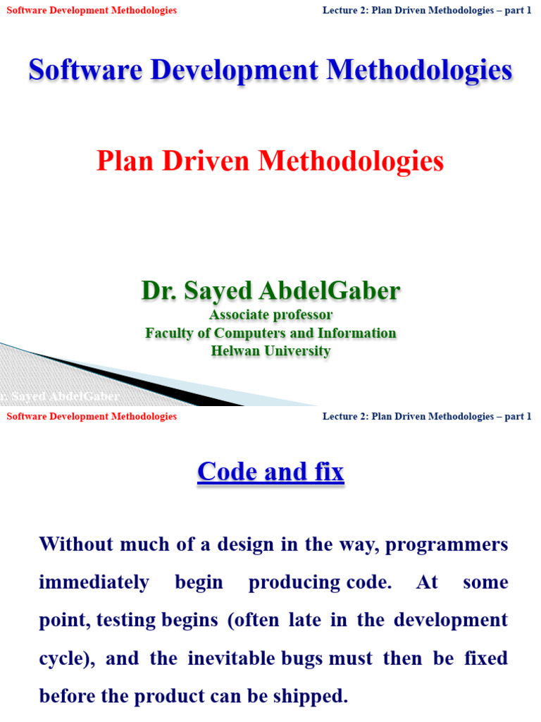 Lecture 2 - Software Development Methodologies - Plan Driven Methods - Part 1 | PDF | Software ...