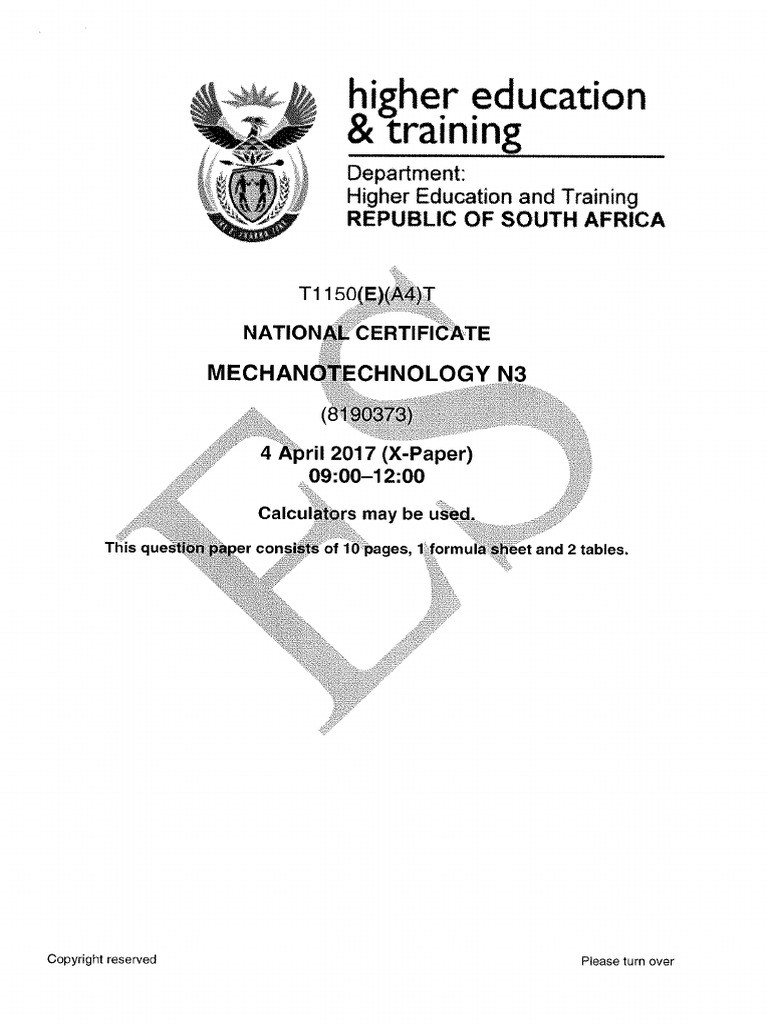 Mechano Tech N3 X Paper Apr 2017 | PDF