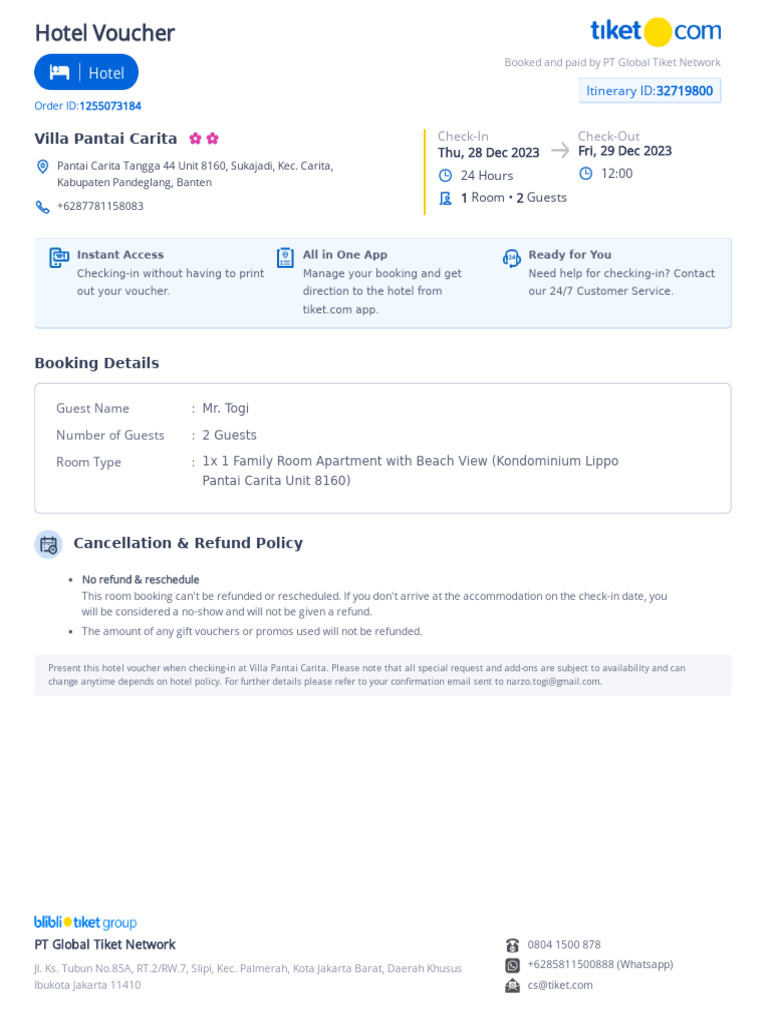 Hotel E-Voucher - Order ID 1255073184 | PDF | Hotel | Hospitality Industry