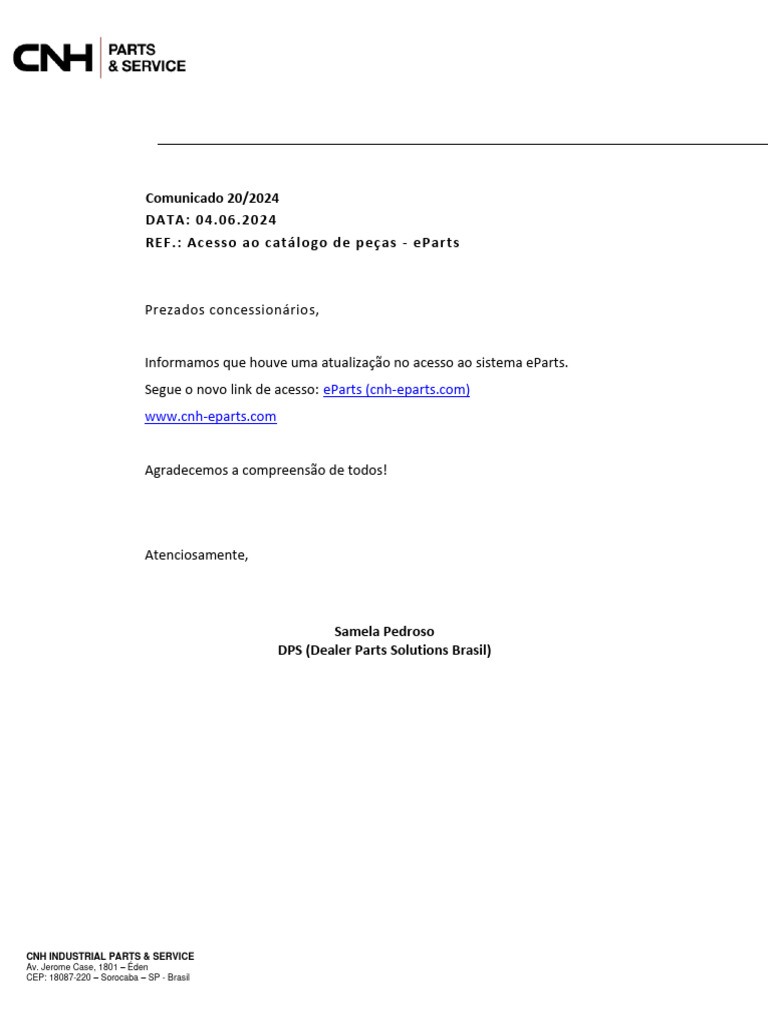 CNH 20 - 2024 - Acesso Ao Catálogo de Peças - Eparts | PDF