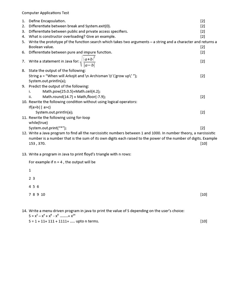 Java Programming Test Questions | PDF | Computer Science | Computer ...