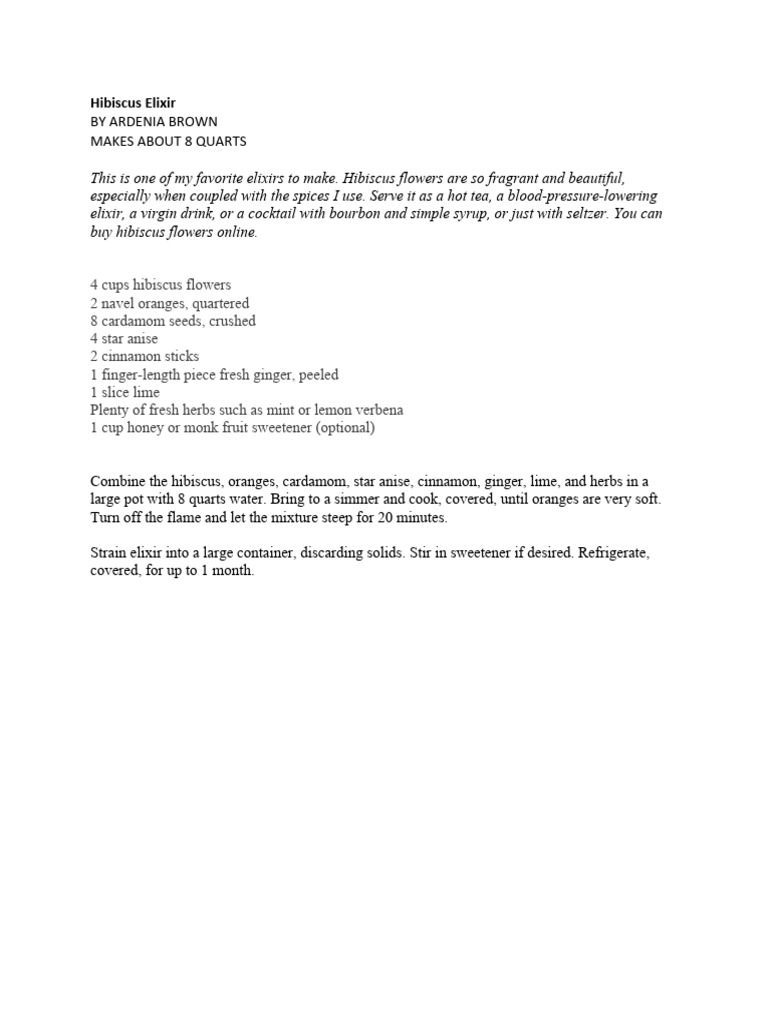 Hibiscus Elixir Recipe From 'For The Culture' by Klancy Miller | PDF