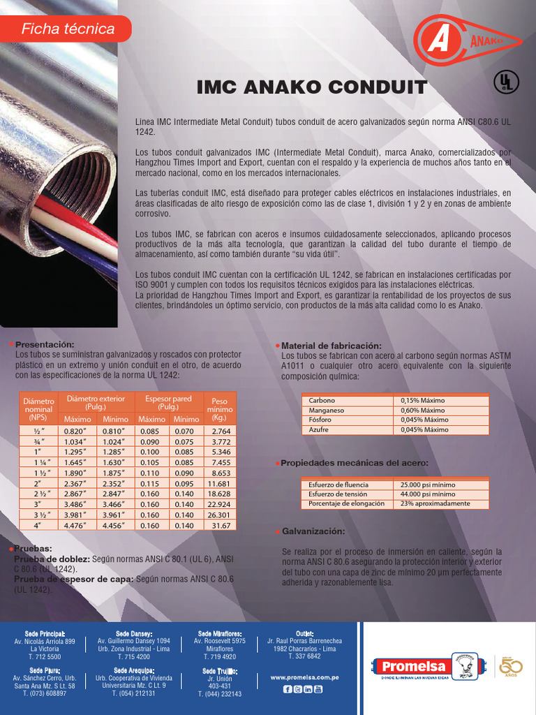 Ficha Técnica - Tubería IMC | PDF | Acero | Rieles