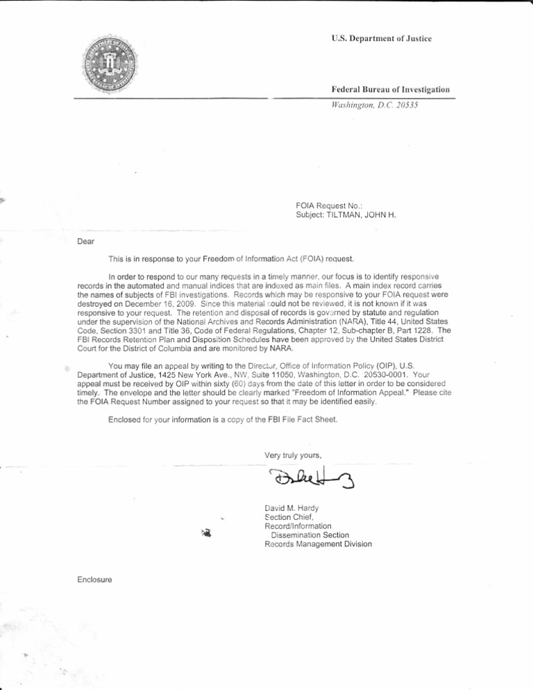 FBI Destroyed Records About John Tiltman | PDF