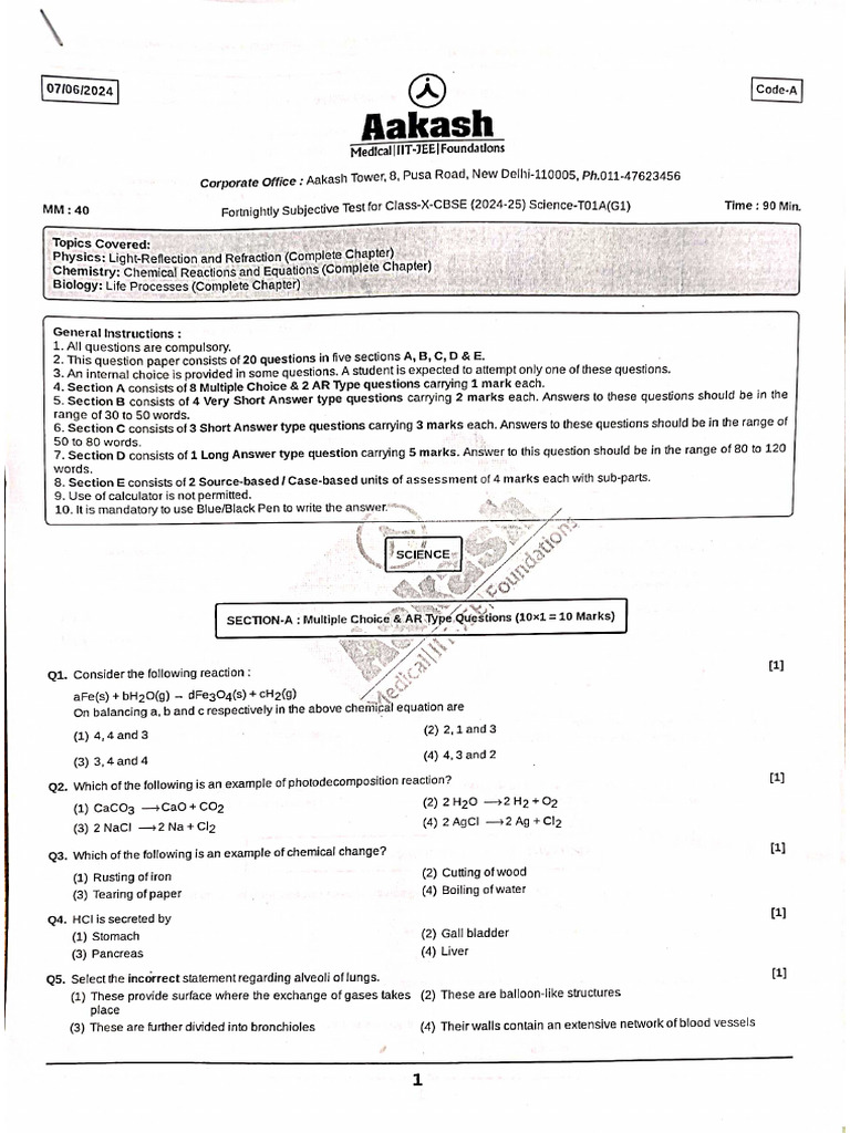 FST 1 Science Class 10 | PDF