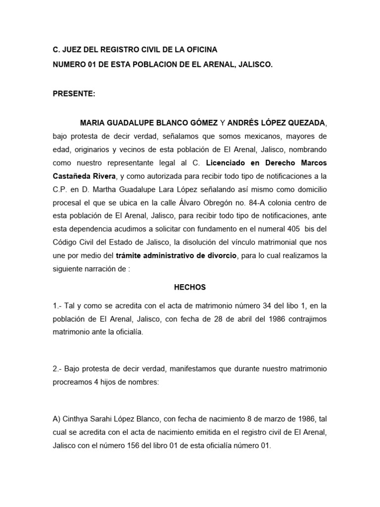 Solicitud De Divorcio Administrativa Pdf Divorcio Matrimonio