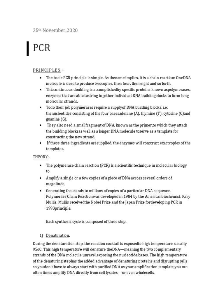 PCR assignment | PDF | Polymerase Chain Reaction | Dna